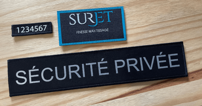 Bandeaux d'identifications et patchs pour agents privés de sécurité